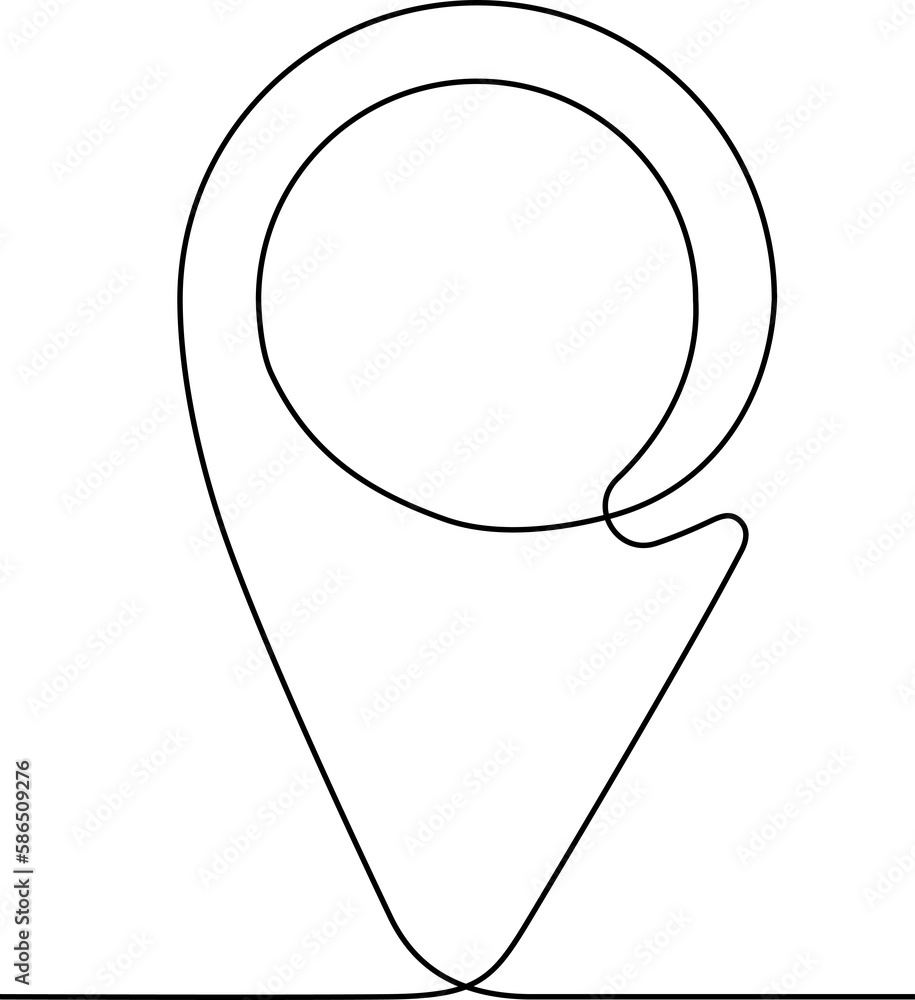 Continuous single line drawing of colored map pin. Linear style. Gps ...
