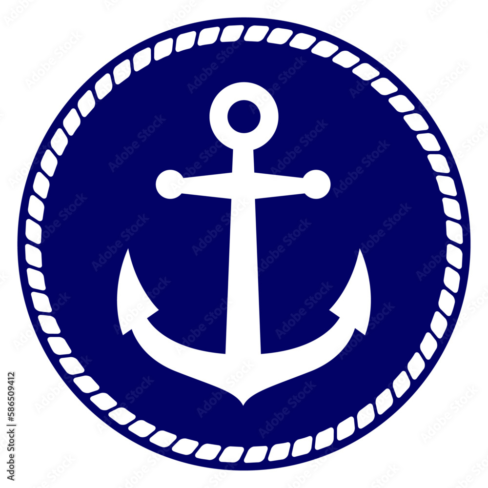 Logo nautical. Silueta de ancla de barco en pegatina circular con marco ...