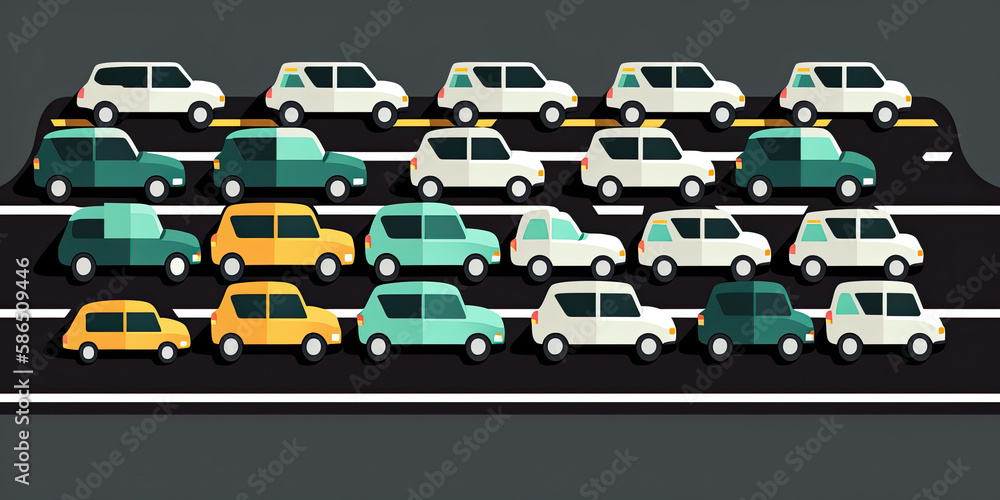 Two lanes of heavy car traffic jam - Generative AI Stock Illustration ...