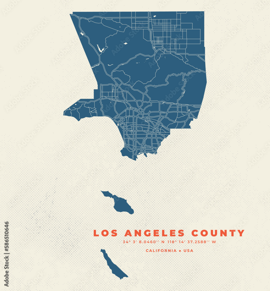 Los Angeles County Map, California Vector Poster and Flyer Stock Vector ...