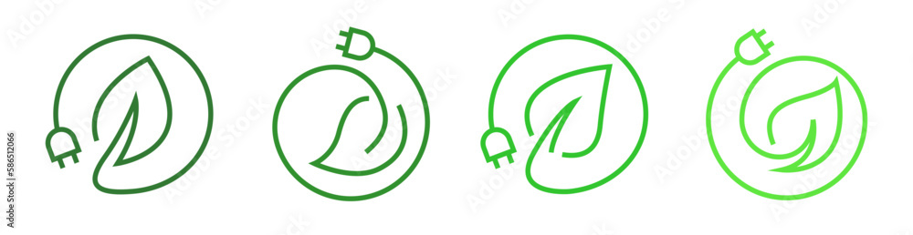 Renewable energy plug leaf icons design collection set. Electric green ...