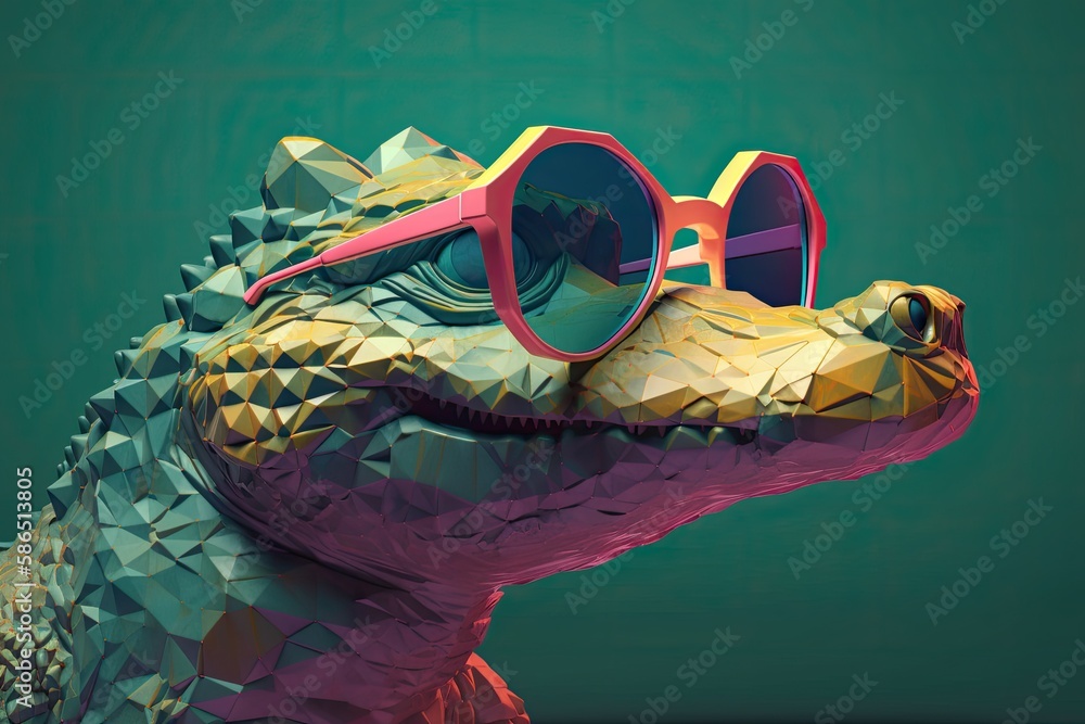 Alligator with sunglasses on a solid color background, vector art ...