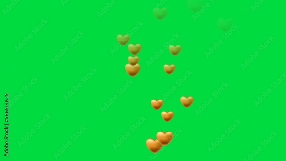 Flying Gold Hearts Animation on chroma key green screen background ...