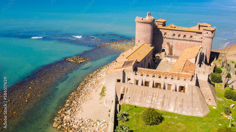 Aerial view of the Castle of Santa Severa, located in Santa Marinella ...