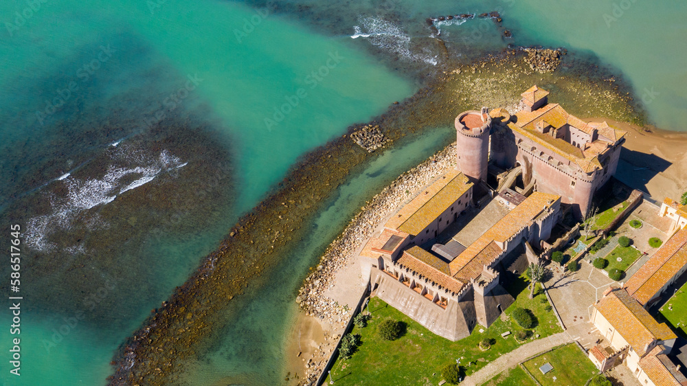 Aerial view of the Castle of Santa Severa, located in Santa Marinella ...