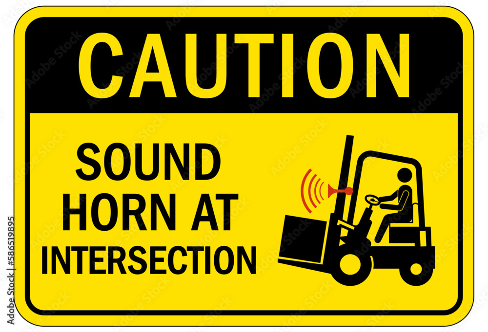 Forklift safety sign and labels sound horn at intersection Stock Vector ...
