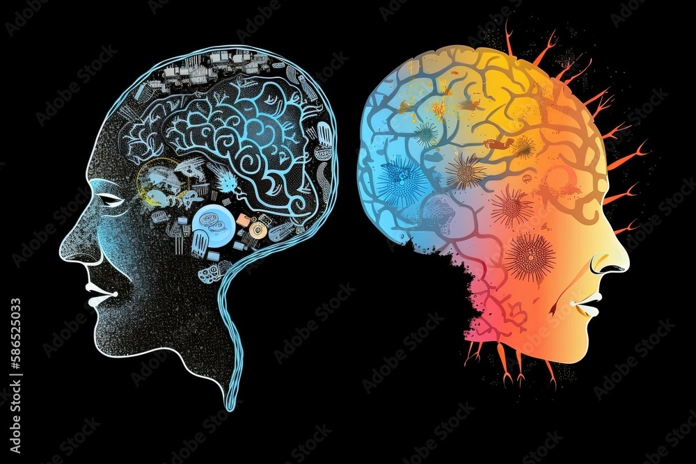 left brain vs. right brain concept, logical brain vs. creative brain ...