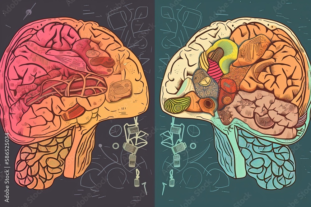 left brain vs. right brain concept, logical brain vs. creative brain ...