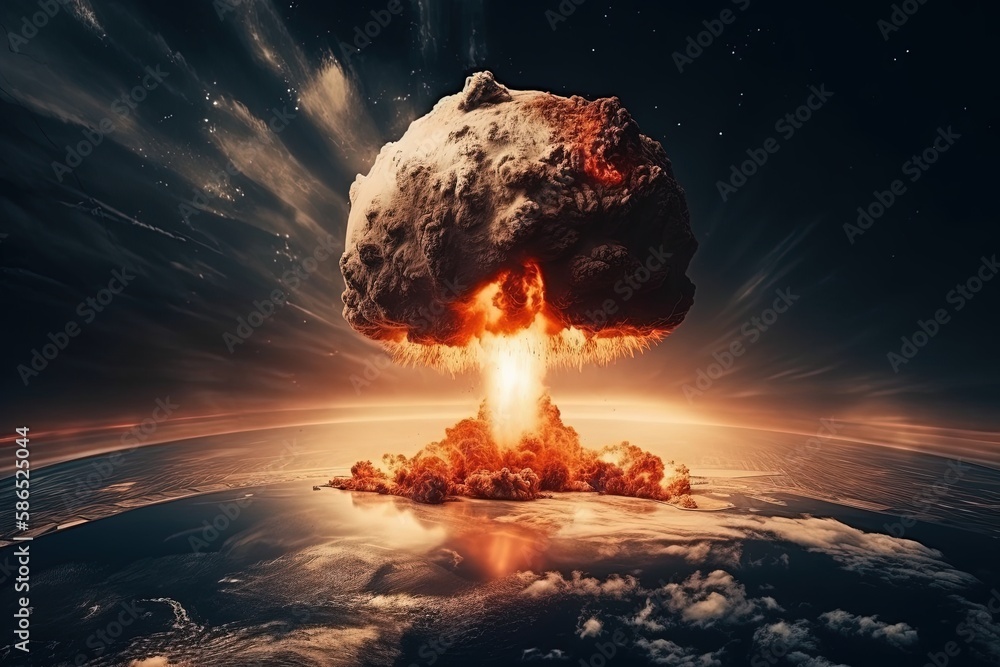 Atom bomb is exploding in the middle of europe, mushroom cloud, nuclear ...