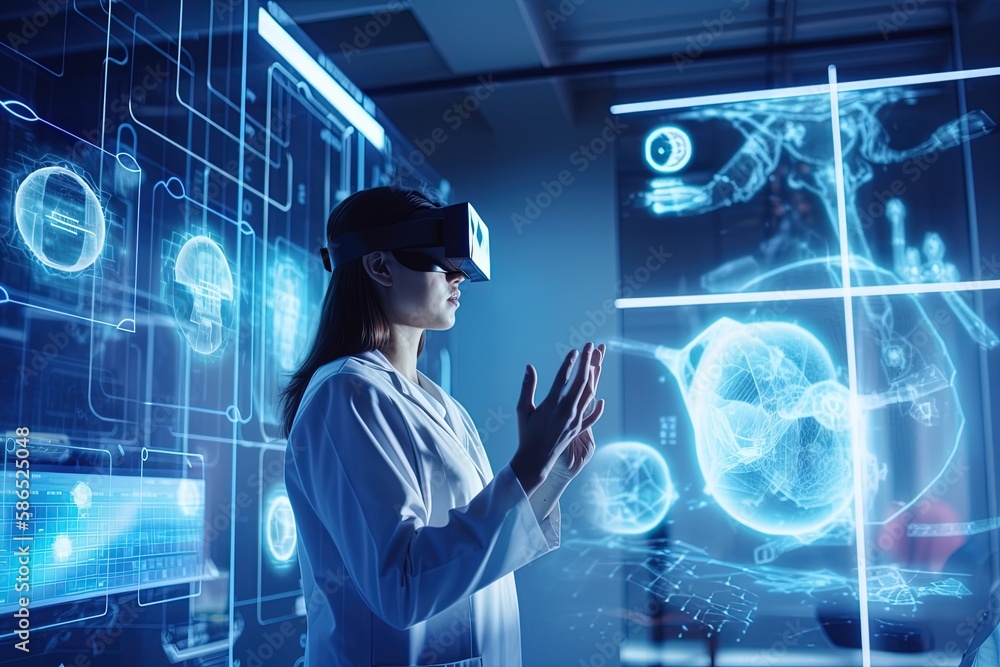 Female Medical doctor with x-ray holograph, future of medicine ...