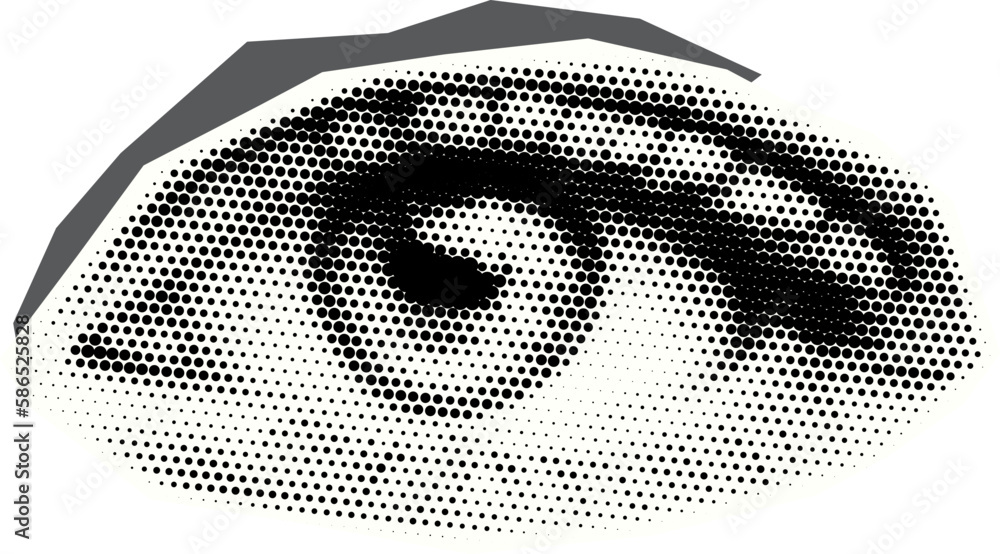 Retro halftone collage eye for mixed media design. Open human eye in ...