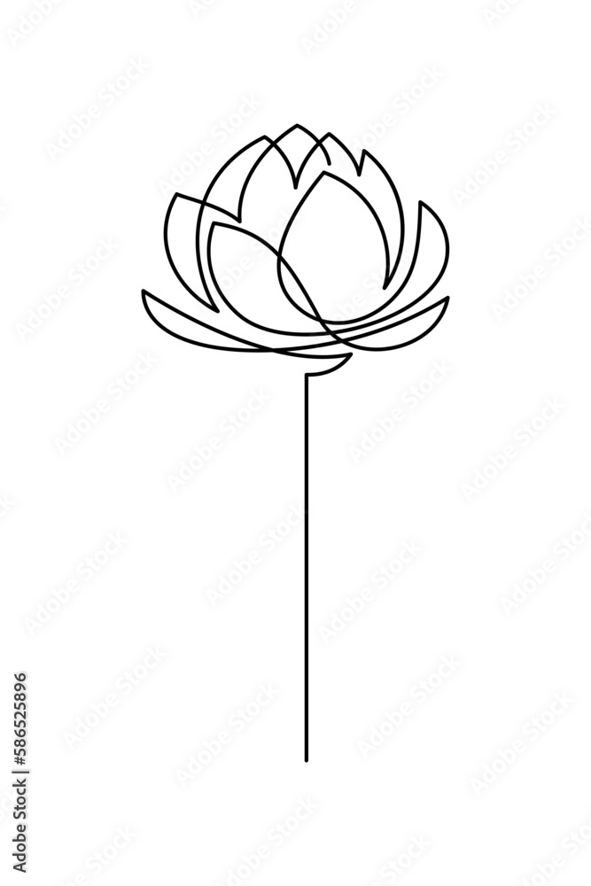 Lotus flower in continuous line art drawing style. Water lily black ...