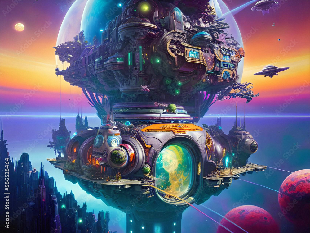 Futuristic city and space base, science fiction scenery, generative ai ...