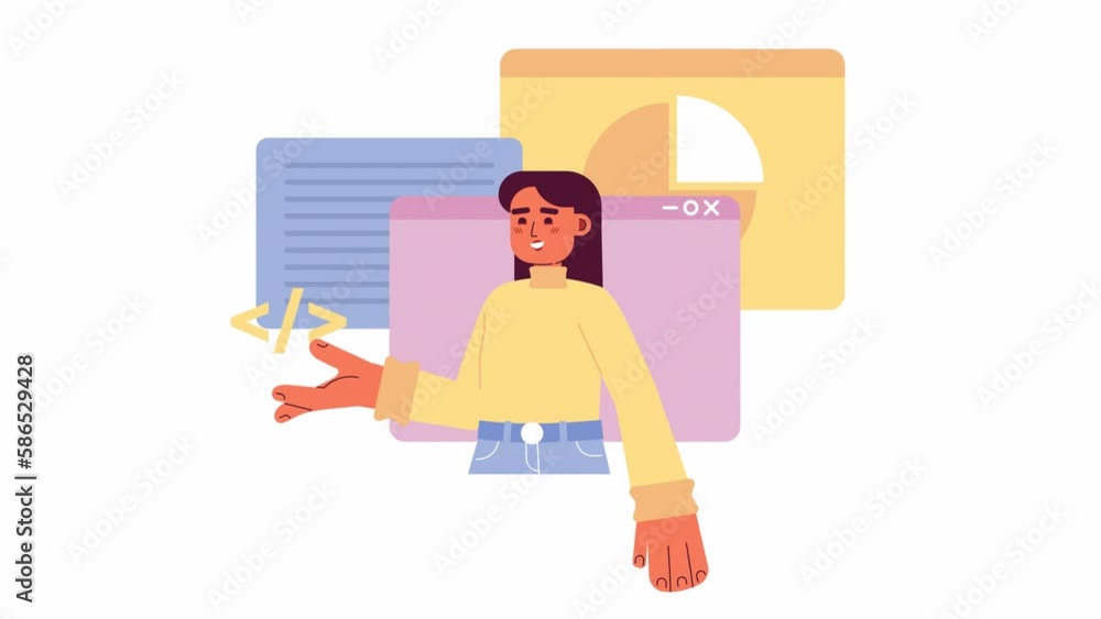 Animated Web Developer Class Programming Software Tutorials Female Coder 2d Cartoon Flat