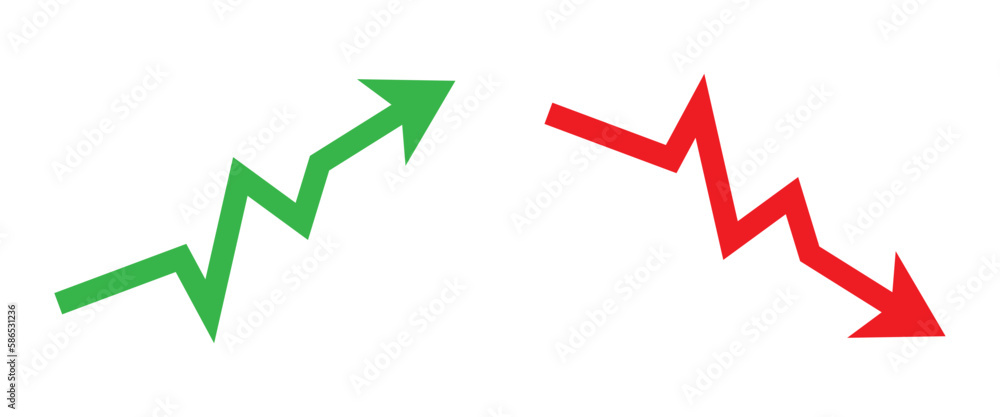 Graph going Up and Down sign with green and red arrows vector. Flat ...