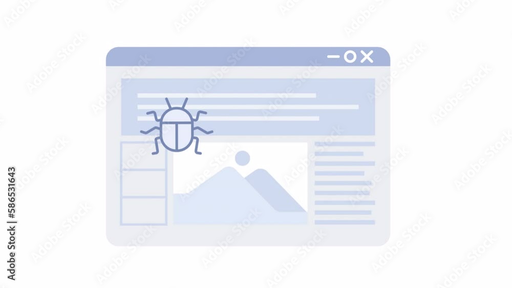 Animated bugs in website. Mistakes in webpage code. Flat cartoon style ...