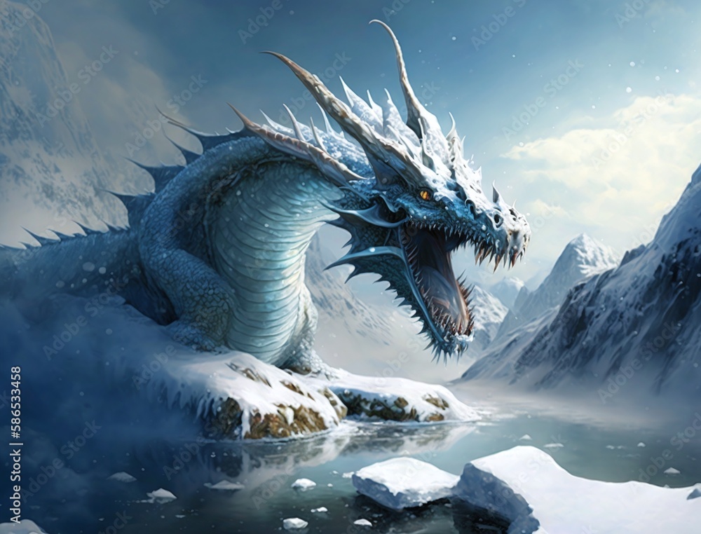 Ferocious Frosty Dragon as an intimidating figure of a menacing ...