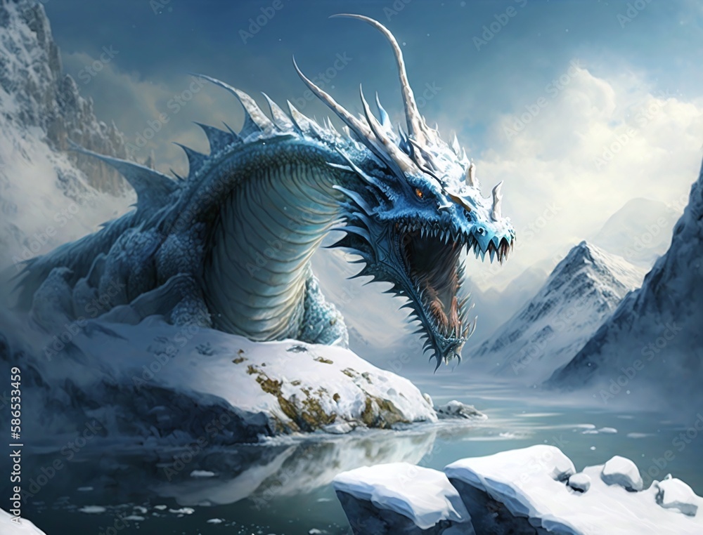 Ferocious Frosty Dragon as an intimidating figure of a menacing ...