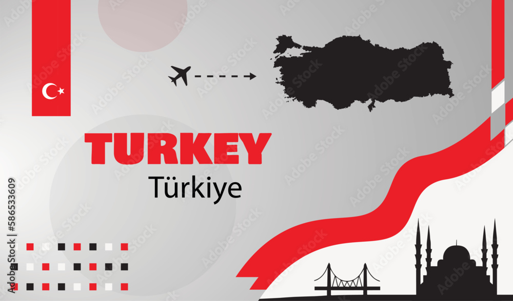 turkey flag colors theme background with Map and Landmarks Stock Vector ...