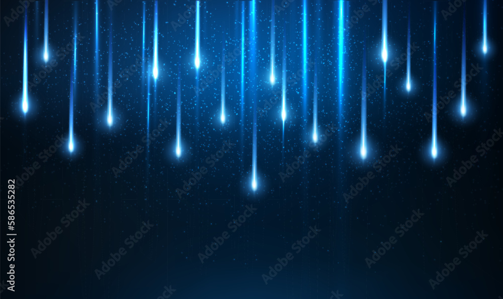 Meteor rain with falling glowing comets.Luminous rays in motion ...