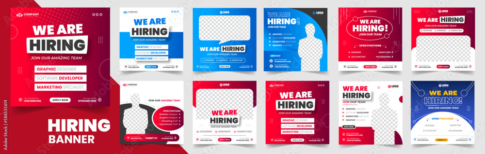 We are hiring job vacancy social media post banner design set template ...