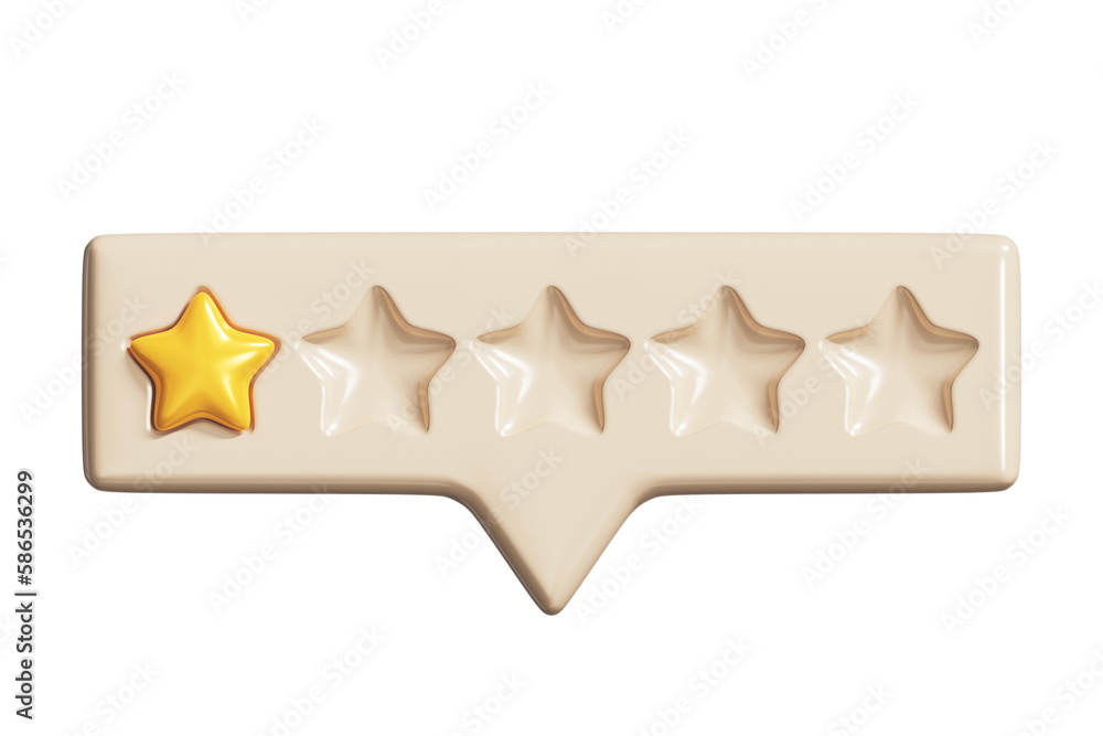 Speech bubble with one golden rating star. Yellow review star on ...