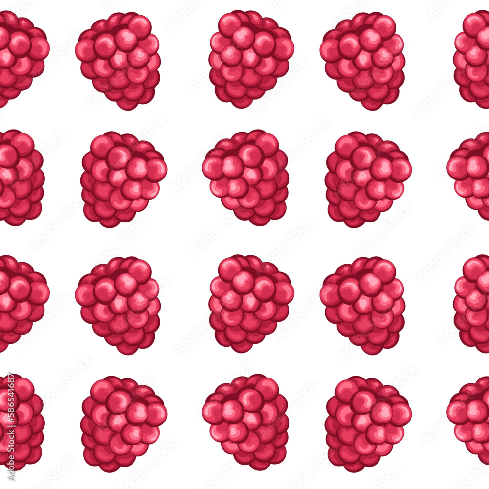 Natural fresh organic forest raspberry with green leaves. seamless pattern vector illustration ...