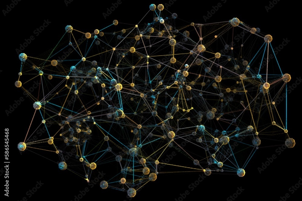 A detailed illustration of a complex network of interconnected geometric shapes, with different ...