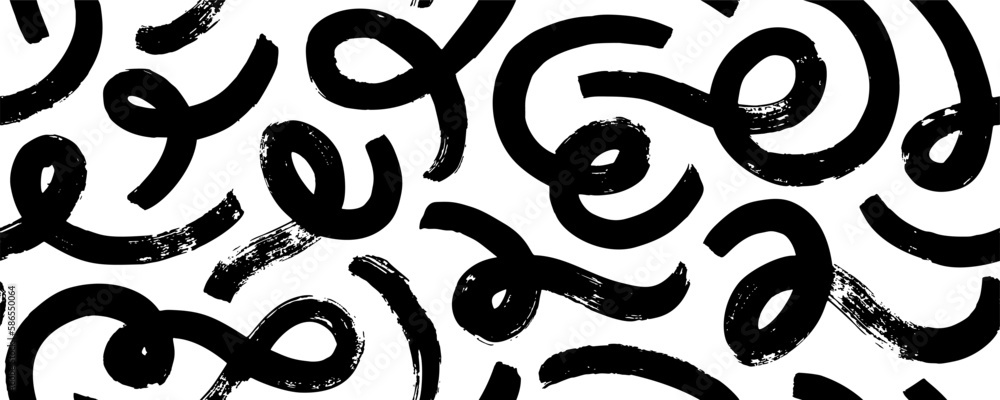 Doodle bold lines seamless pattern. Brush drawn loop lines, swashes and ...