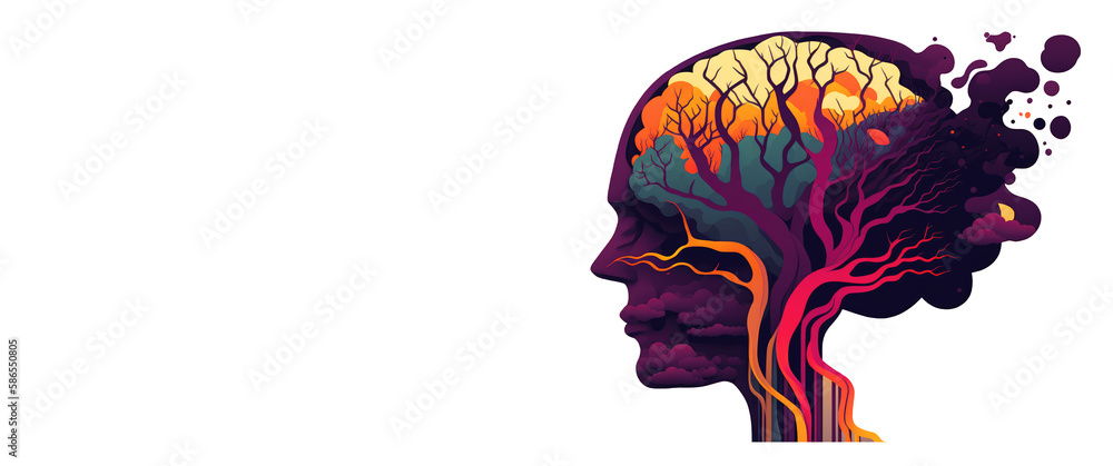 Memory loss due to dementia, alzheimer. Illustration of a human head ...