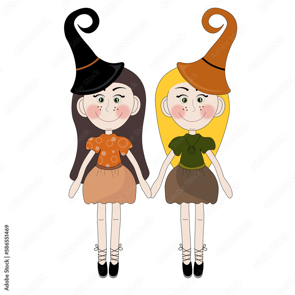 cute cartoon witch twins on a transparent background Stock Illustration ...