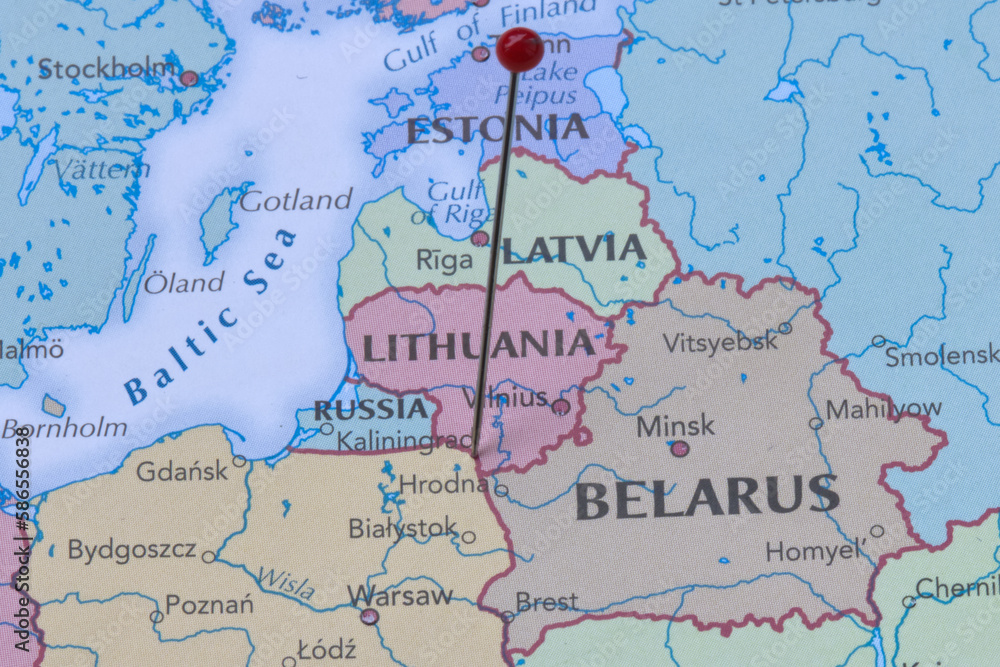 Map of Suwalki Gap pinned - the territory of Poland which at the same ...