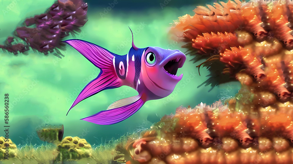 Cartoon scene with fishes swimming in the sea - illustration for ...