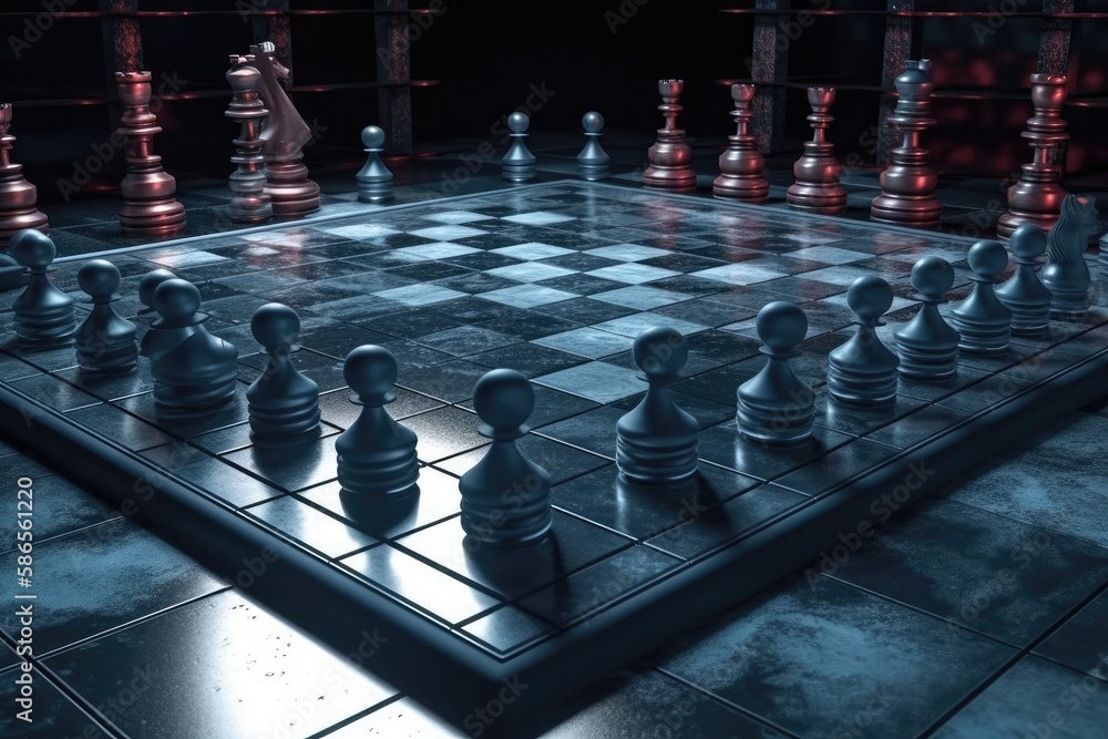 chess board with a full set of chess pieces in the starting position ...