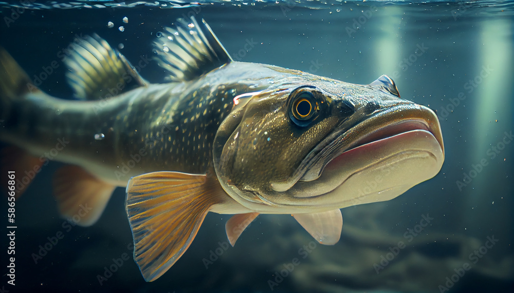 Close-up shut of a zander fish under water Ai generated image ...