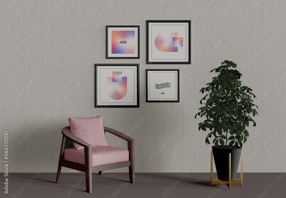 Poster Frame in House Interior Mockup Stock Template | Adobe Stock