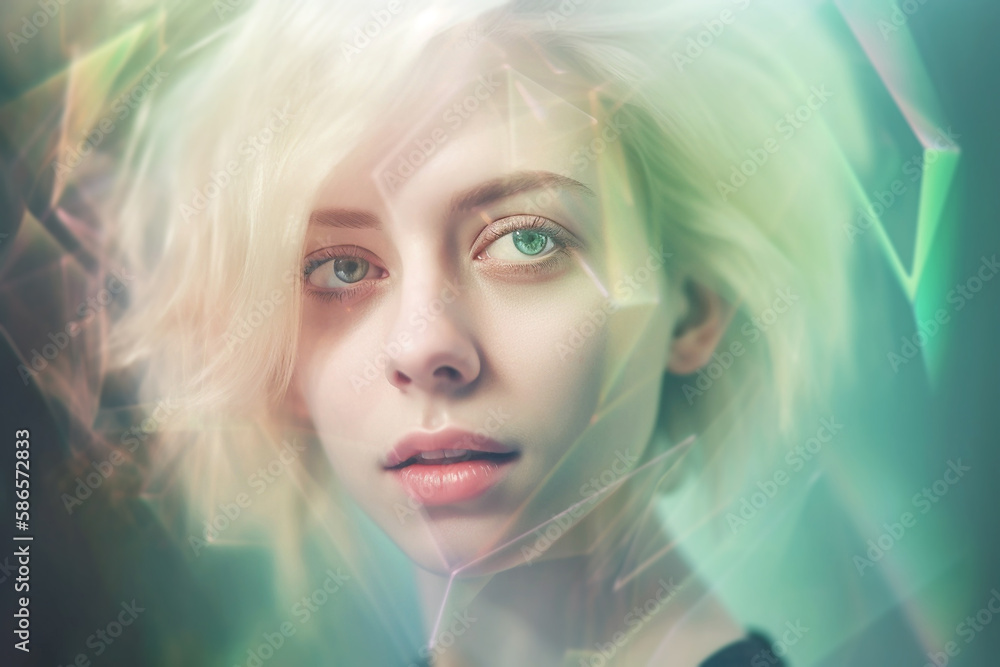 Futuristic portrait of a dreamy person with an overlay of tech elements ...