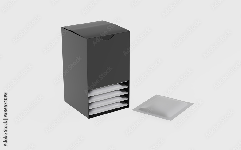 Realistic cardboard box with sachet mockup. Perspective view. 3d ...
