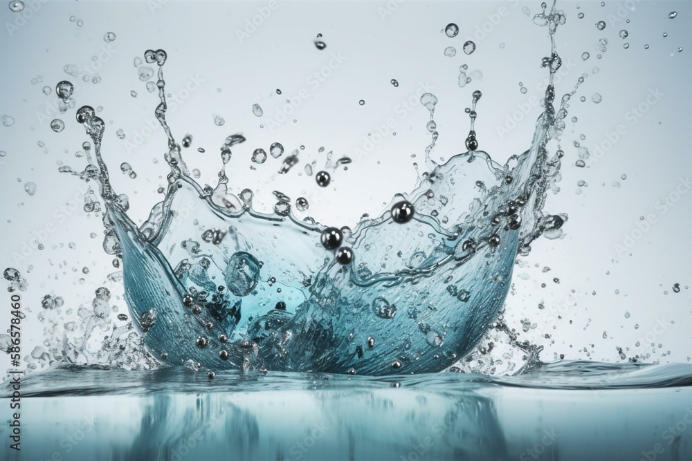 Water splash Aqua flowing in waves and creating bubbles Drops on the ...