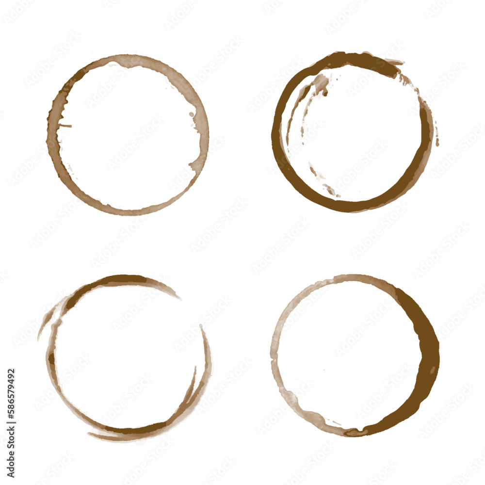 Vector coffee stain set isolated on white background. Cup ring splashes ...