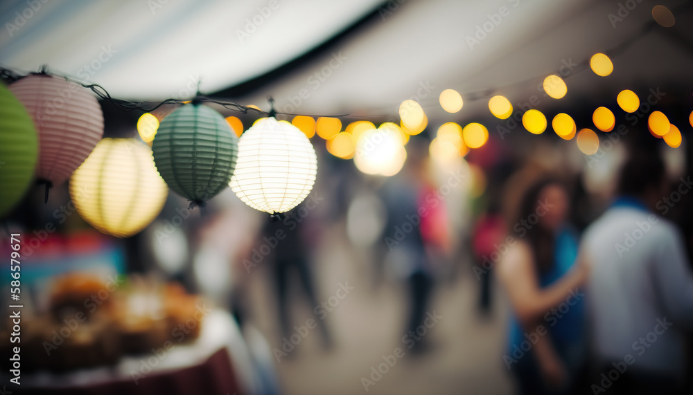 Abstract street fair blurred background, outdoor backdrop with copy ...
