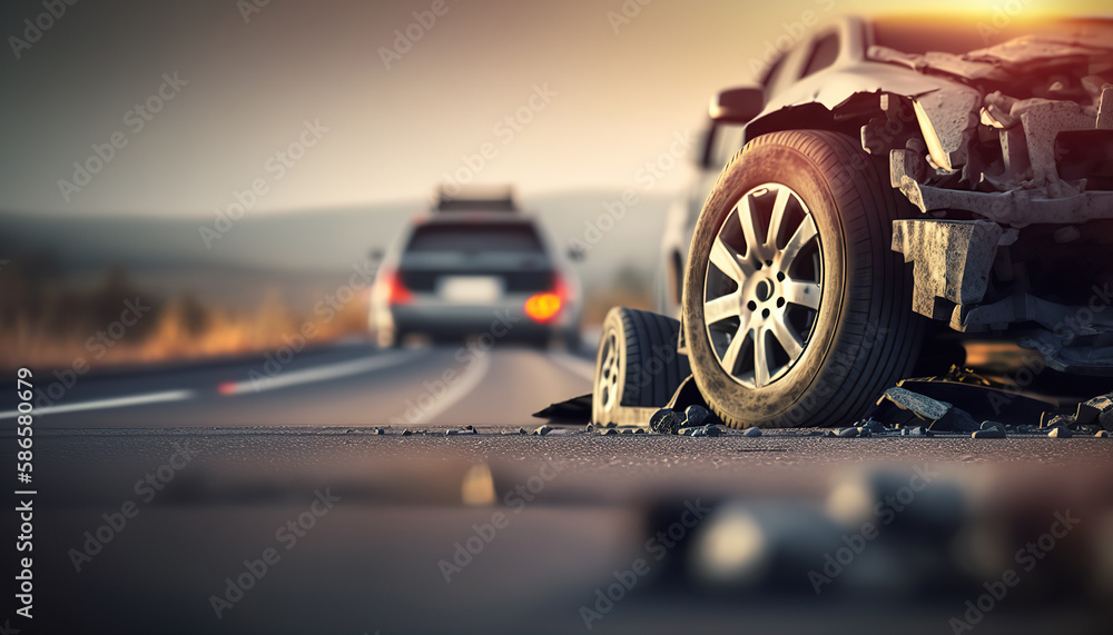 Illustration of car crash road accident. Outdoor city background. AI ...