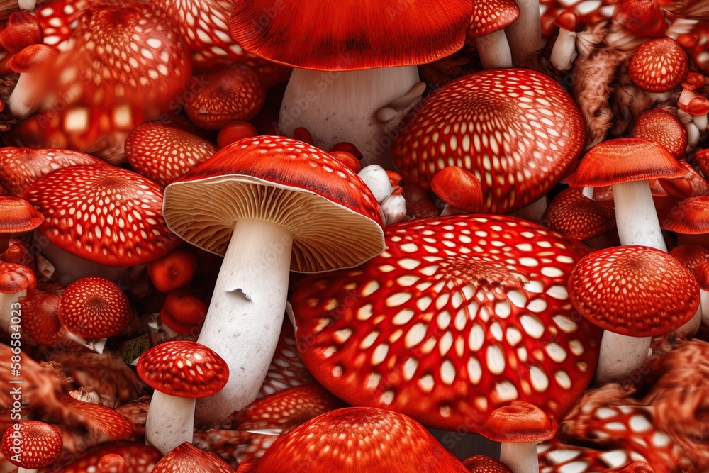 Beautiful fly agaric fungal seamless patter. Wrapping paper endless ...