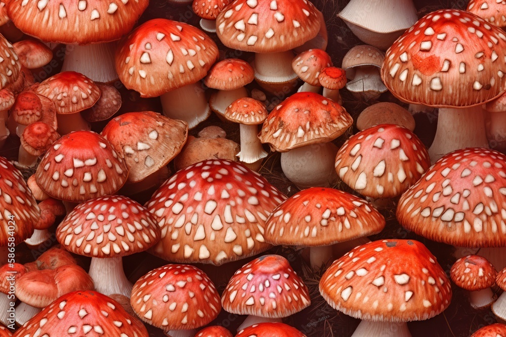 Beautiful fly agaric fungal seamless patter. Wrapping paper endless ...