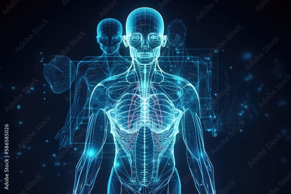 3D rendered model of a human body with detailed anatomical features ...