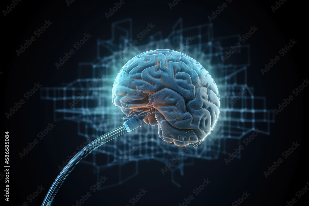 Human brain is connected to electrical network by wire. Mental health ...