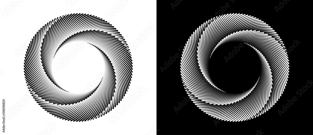 Circle abstract background. Illusion of dynamic transition. Black lines ...