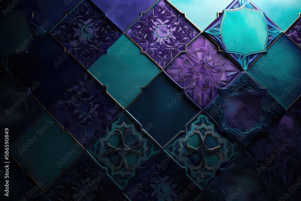 background of a stunning Islamic tile pattern in shades of blue and ...