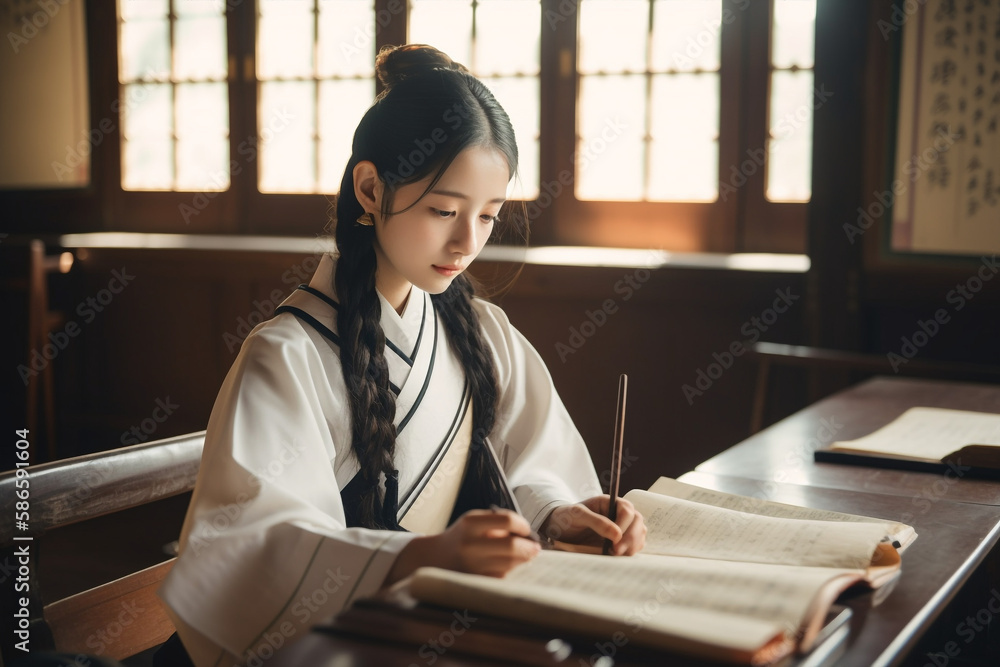 Generative ai japanese girl in traditional clothing practicing ...