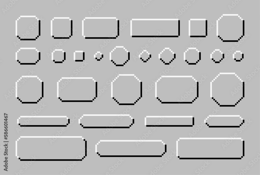 Pixel 8 bit button vector set. 8bit collection of pixelated buttons ...